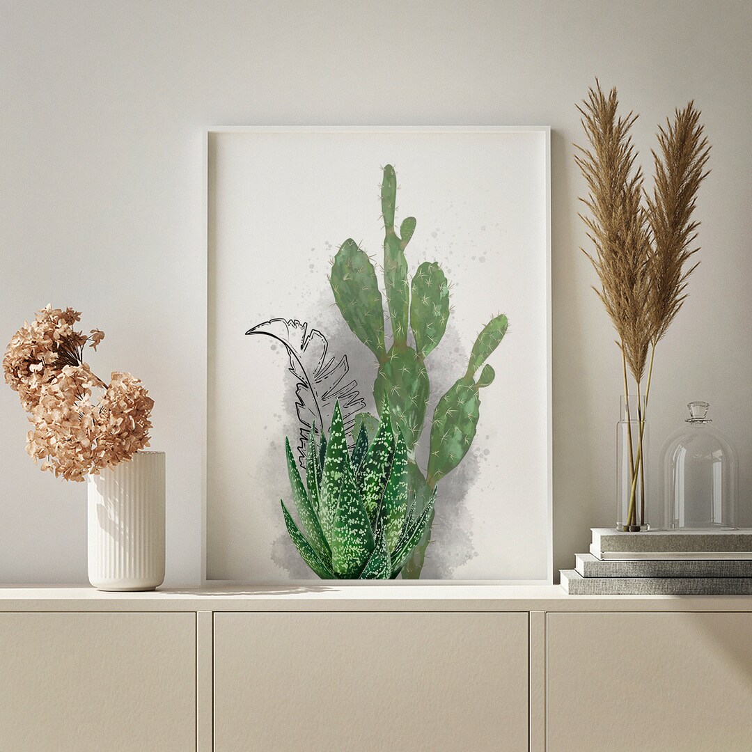 Lİne Art Leaf Cactus Tropical Leaf Modern Green Wall Art - Etsy