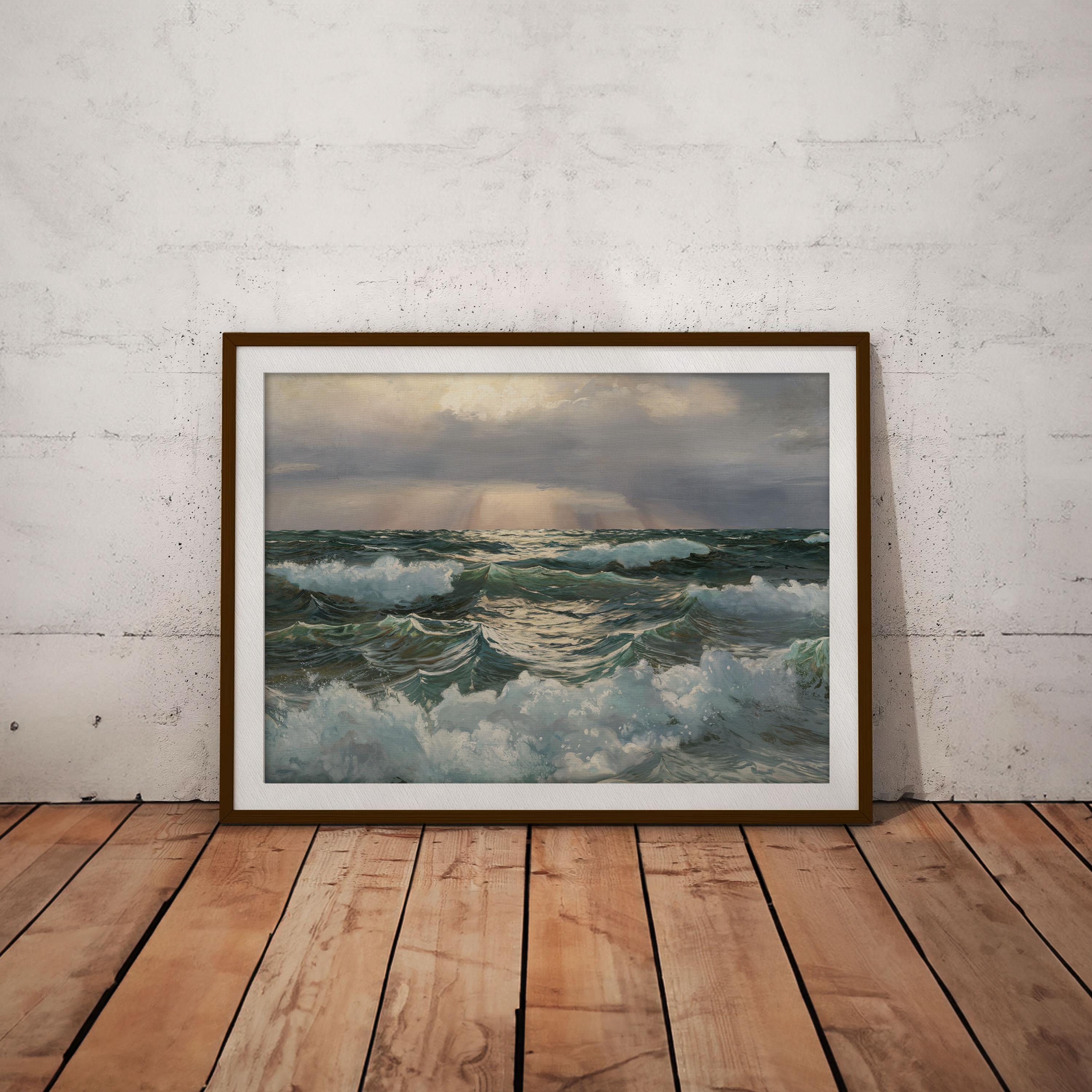 Ocean Wave Art Print, Coastal Wall Decor, Sunset Seascape Painting ...