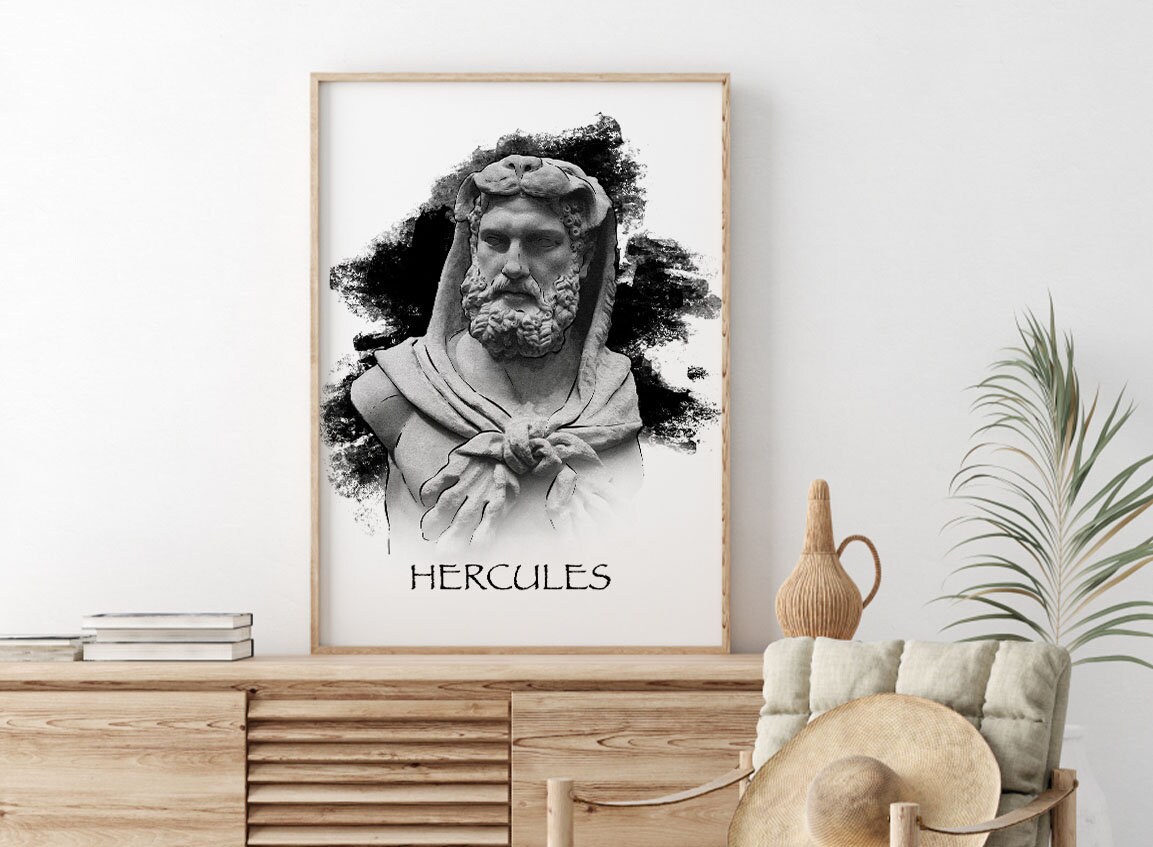 Hercules Greek Mythology Print, Printable Statue Draw, Watercolor ...