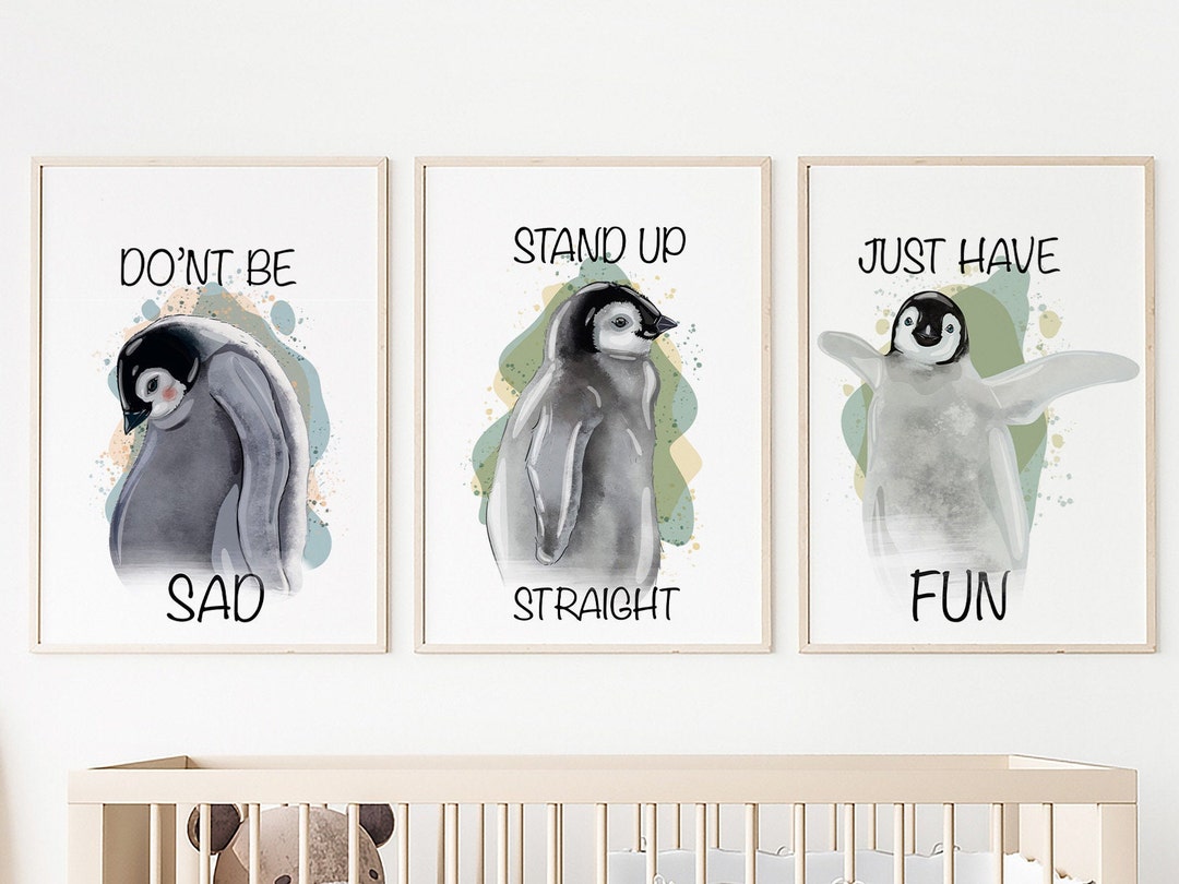 Nursery Room Penguin Wall Art Set of 3 Print Watercolor Baby Kids Room ...