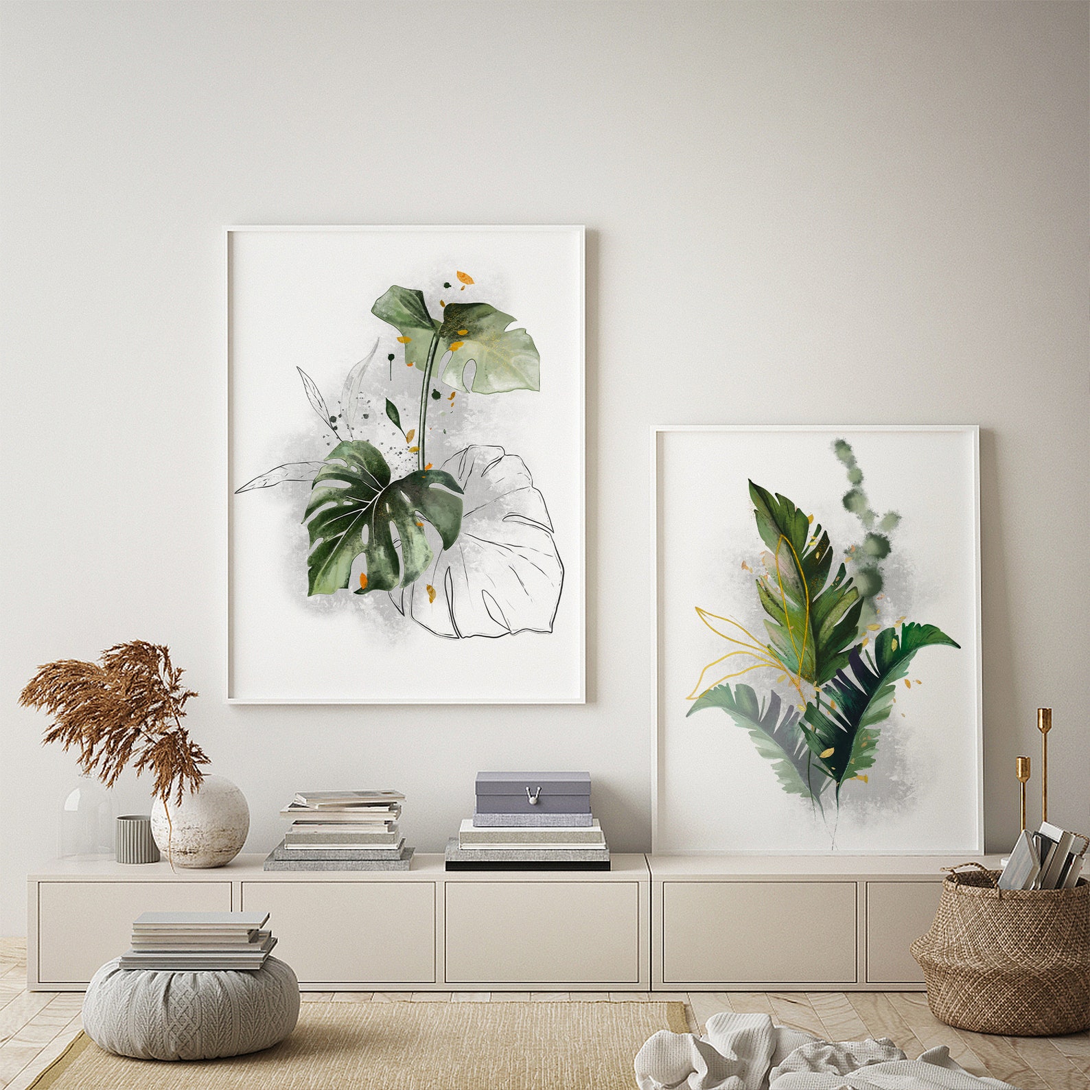 Botanical Leaves Drawing Digital Printable Art Leaf Wall | Etsy