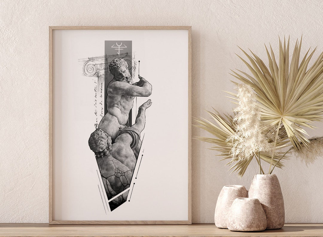 Printable Hercules Statue Design Hercules Fighting to Atlas Draw Print ...