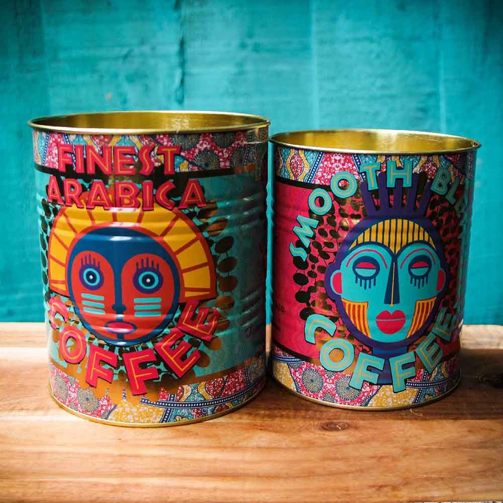 Retro Batik / Java / Tiki Party Storage Tin Decorative Display Can ...