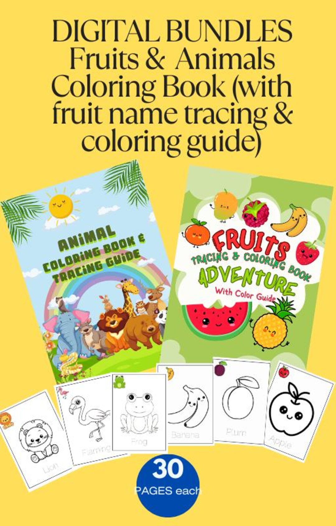 DIGITAL DOWNLOADS BUNDLE Fruits and Animals Coloring Book (with Fruit ...