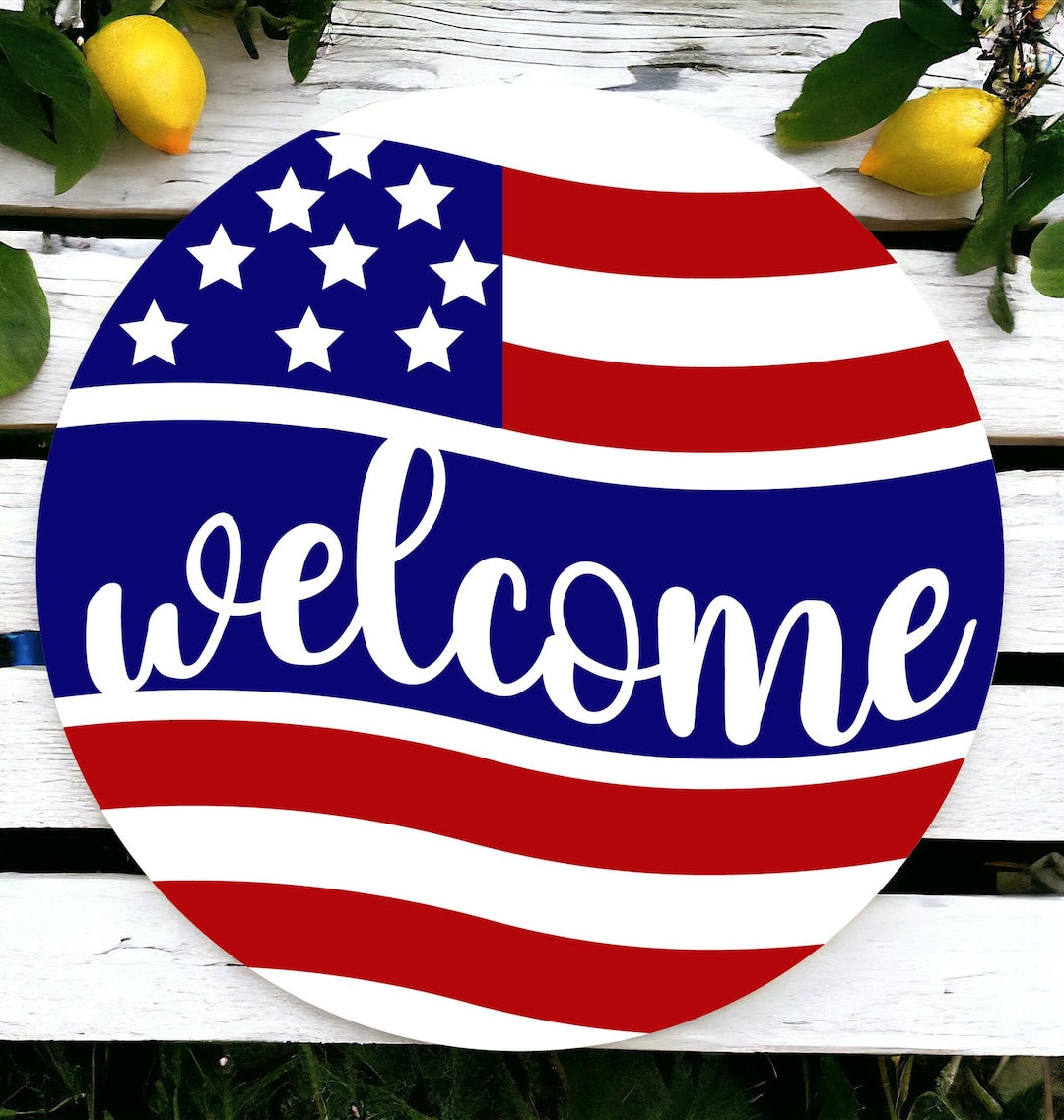 American Flag Welcome Sign, Patriotic Porch Decor - Etsy