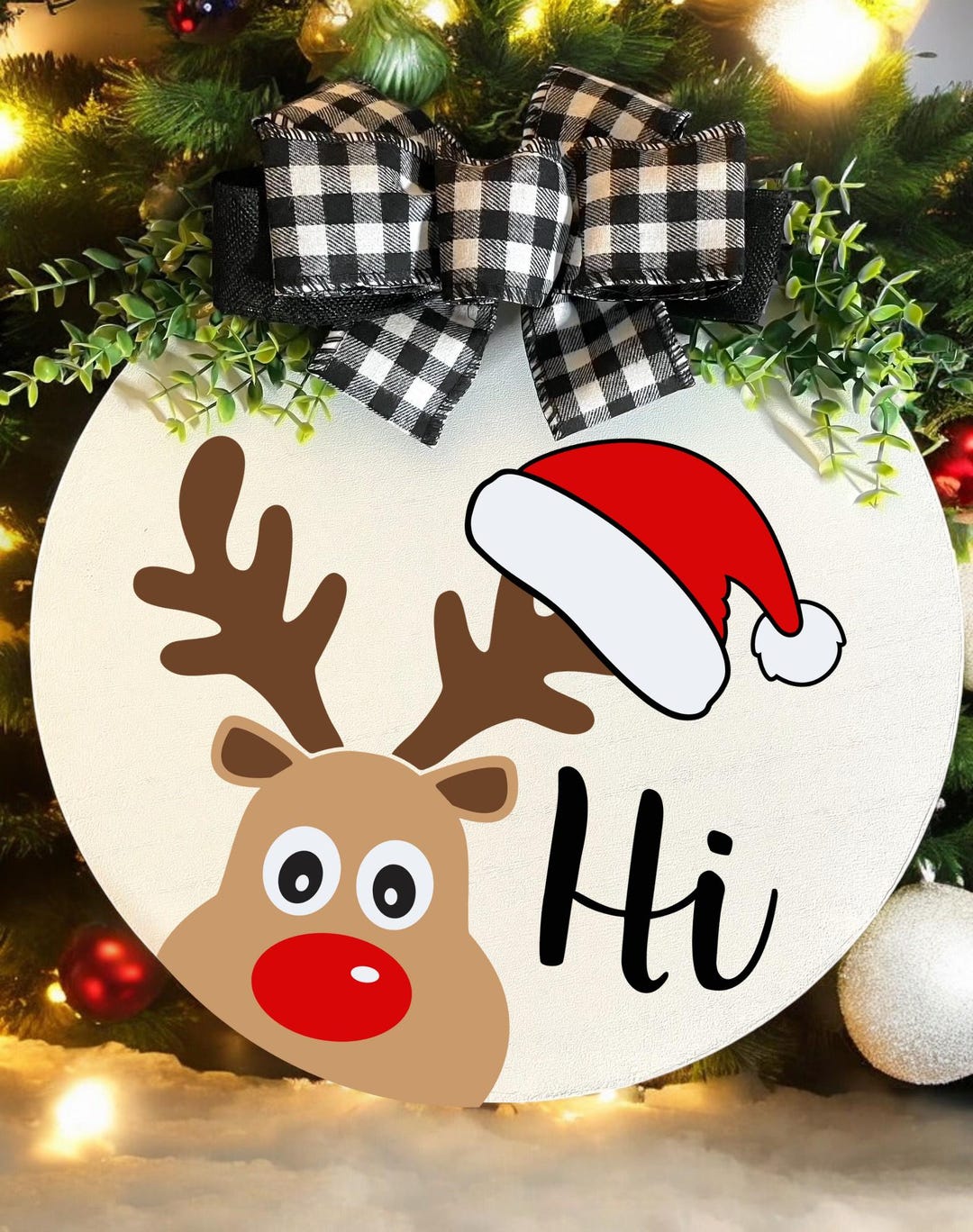 Rudolph Door Sign, Christmas Door Wreath, Welcome Sign, Xmas Door ...