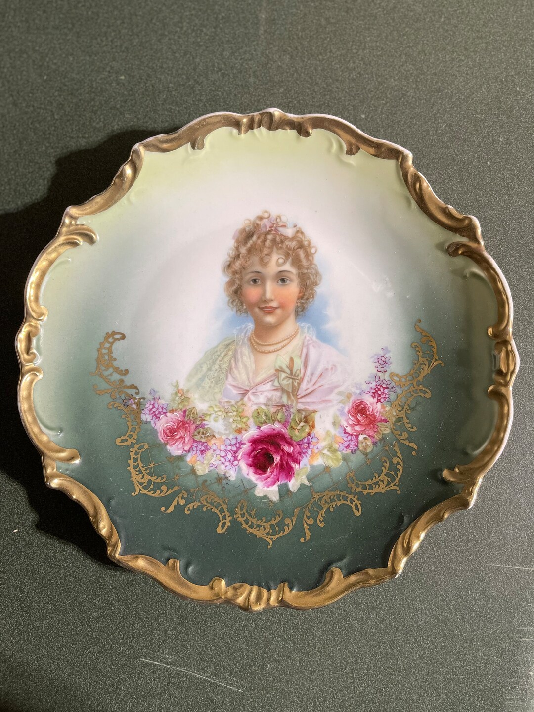 Antique Hand-painted Germany Portrait Plate With Gold Trim – Lady Roses ...