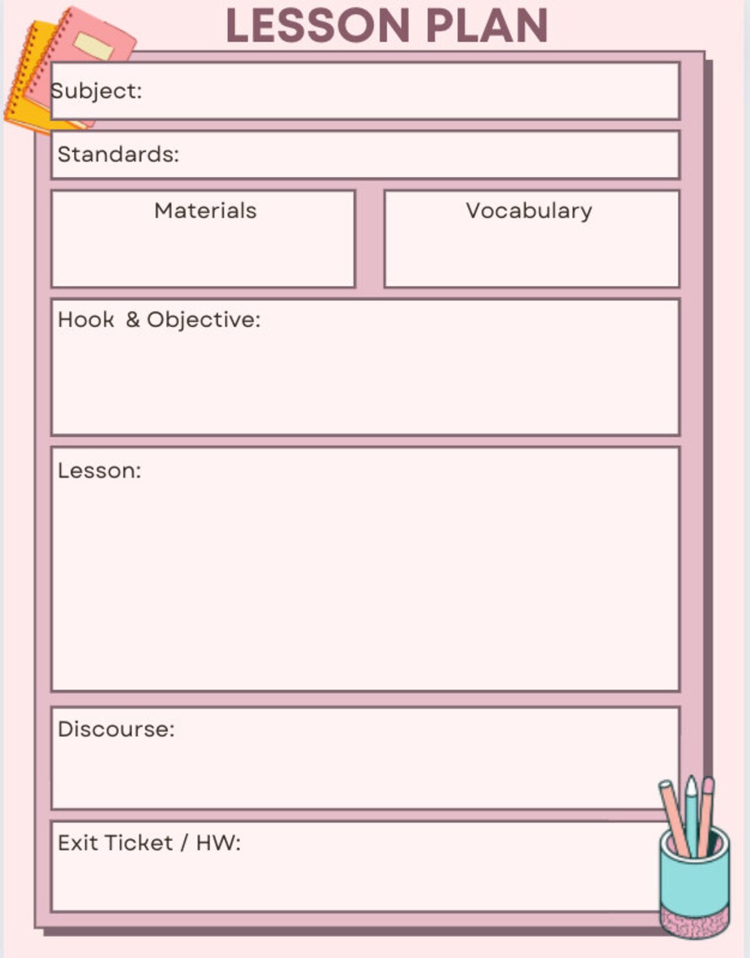 Teacher Lesson Plan Template - Etsy