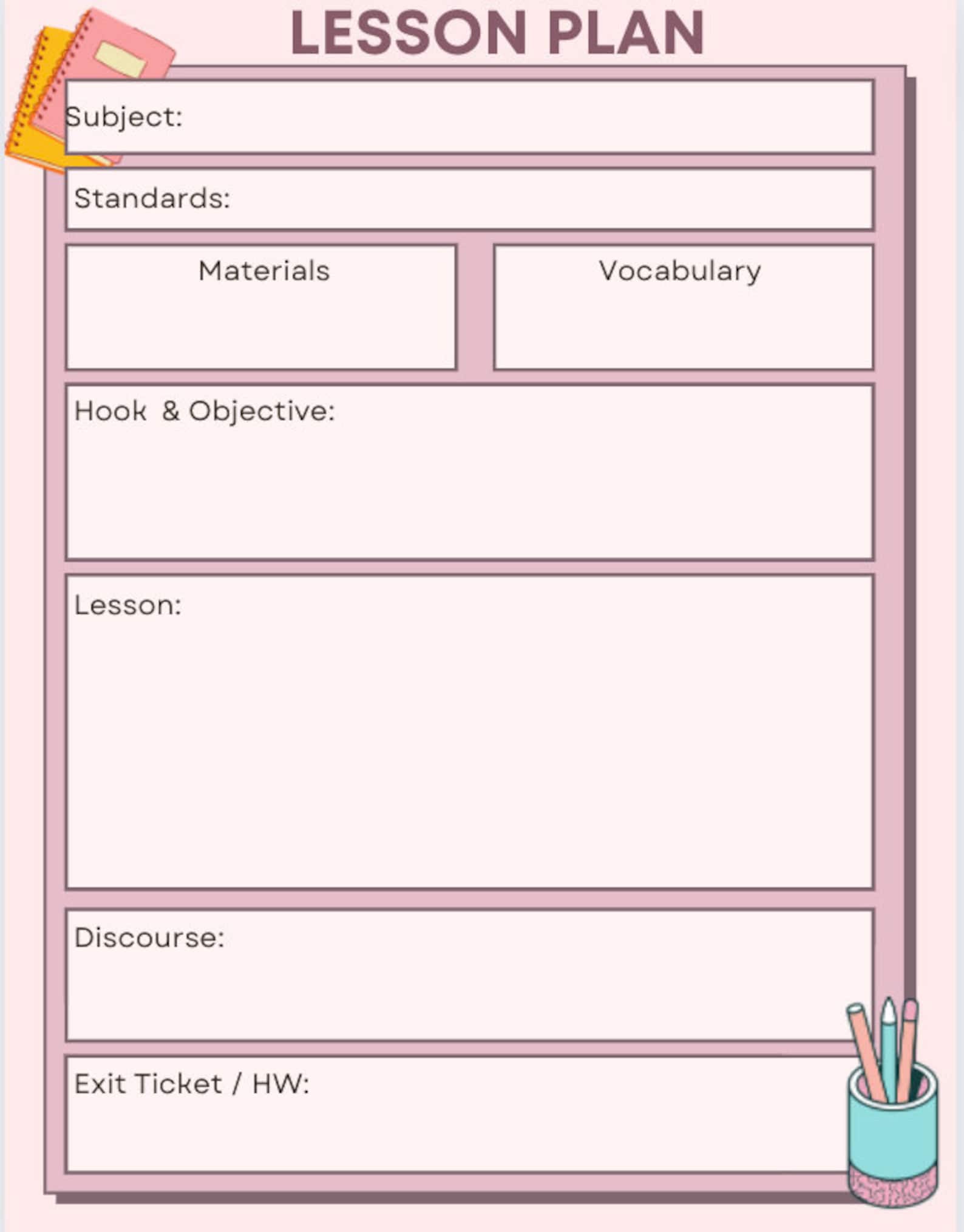 Teacher Lesson Plan Template - Etsy