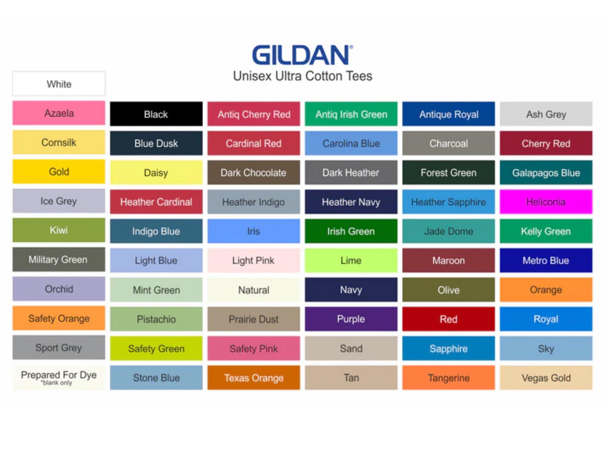 Gildan T-shirt Hex Color Code Accurate Hex for Mockups Match Gildan ...
