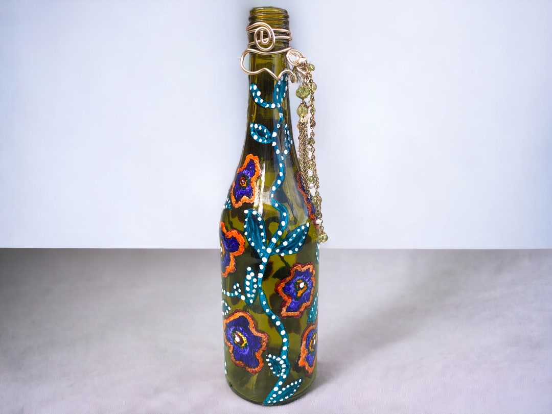Decorative Wine Bottle in Green Glass, USB Rechargeable Lights, Bright ...
