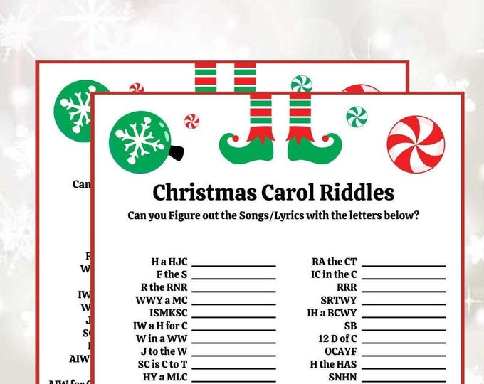 Christmas Carol Song Game, Letter Riddle, Carol Finish the Lyric Game ...