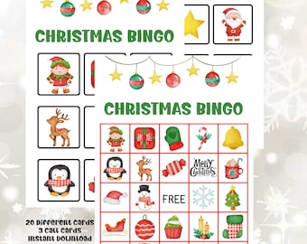 Printable Christmas Bingo Game, 20 Unique Cards, Activity for Kids ...