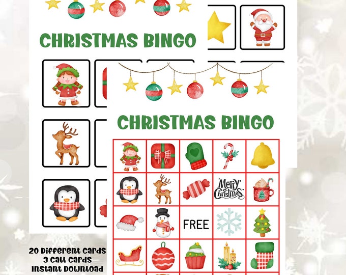 Printable Christmas Bingo Game, 20 Unique Cards, Activity for Kids ...