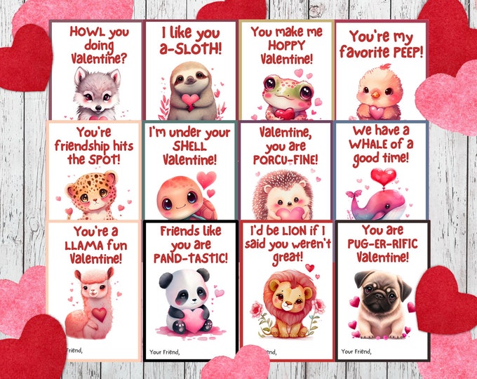 Cute Animal Kids Valentines, School Valentines, Class Valentines ...