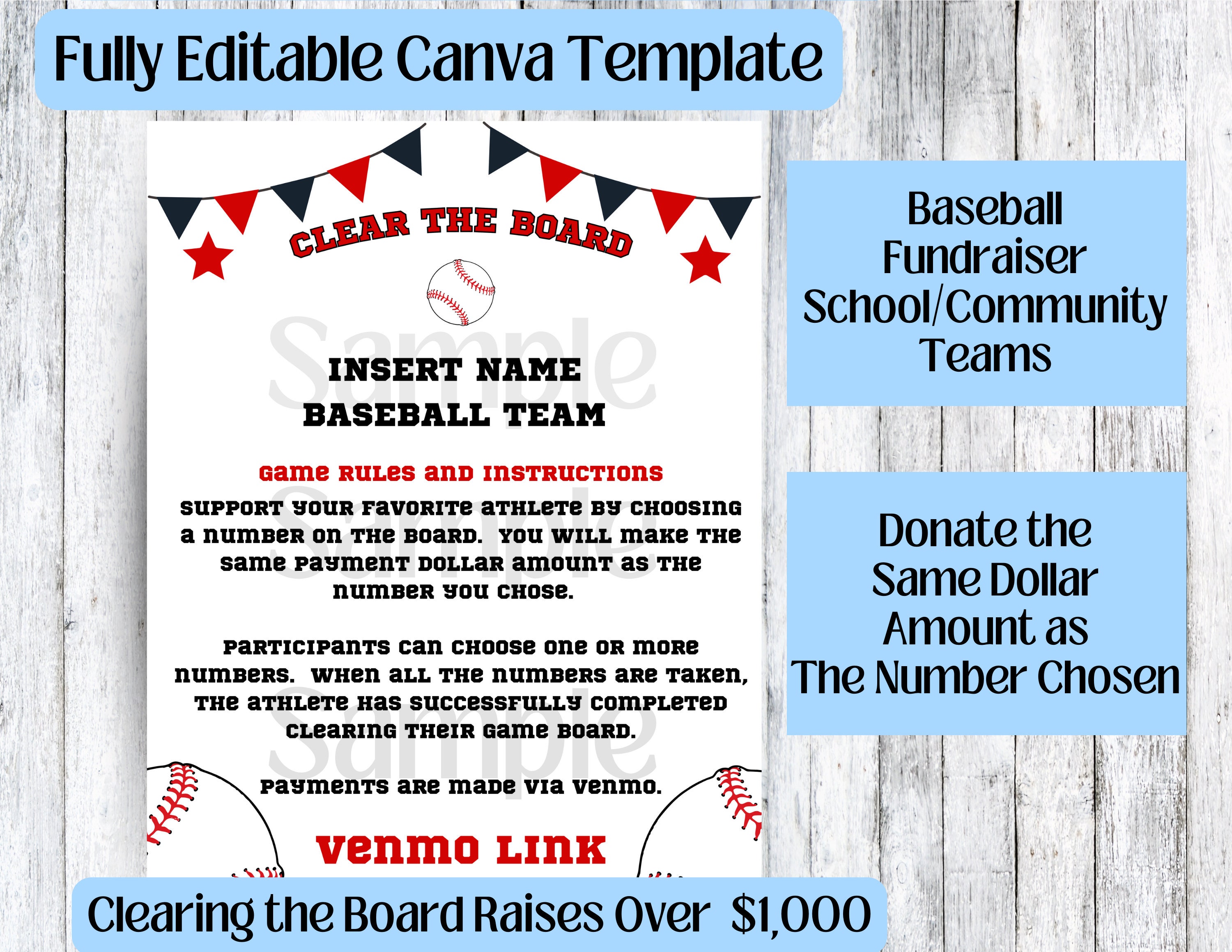 Baseball Fundraiser Clear the Board Pick A Date to Donate Black Out My ...