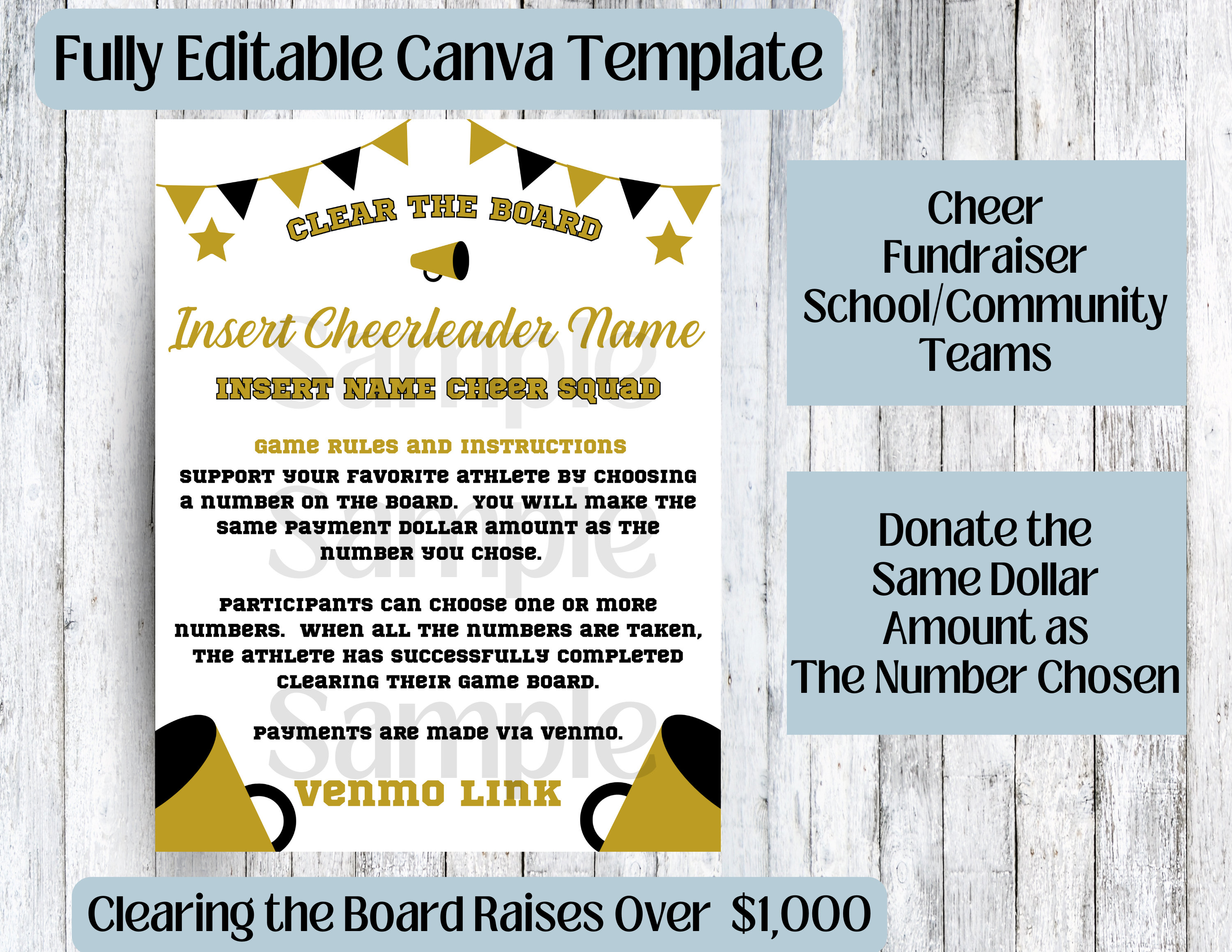 Cheer Fundraiser Clear the Board Pick A Date to Donate Black Out My ...