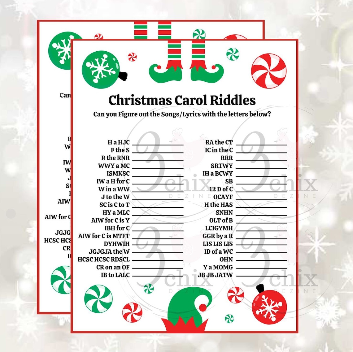 Christmas Carol Song Game, Letter Riddle, Carol Finish the Lyric Game ...