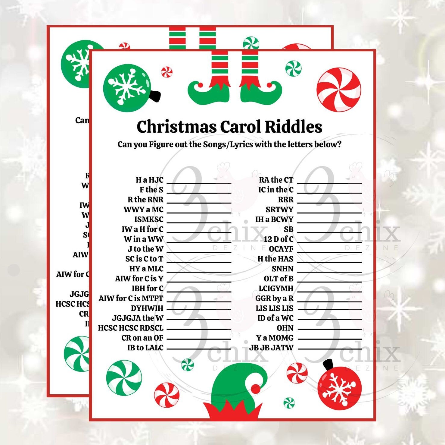 Christmas Carol Song Game, Letter Riddle, Carol Finish the Lyric Game ...