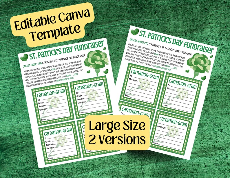 St. Patrick's Day Carnation Flower Gram, School Daycare Fundraiser PTA ...