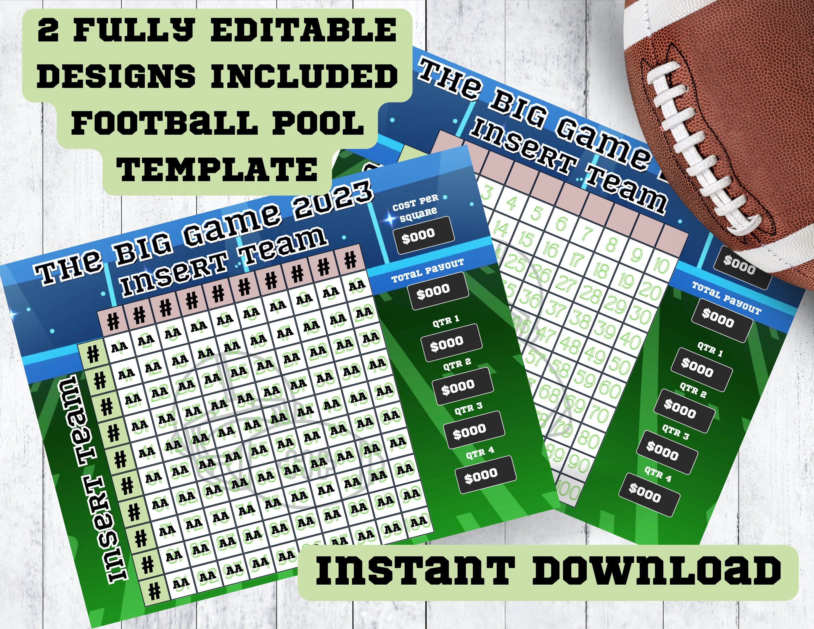 Editable Football Big Game Squares, Printable Football Squares for ...