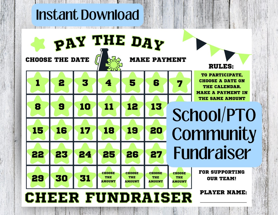 Pay the Day Cheer Team Fundraiser Cash Calendar School PTO Fundraiser ...