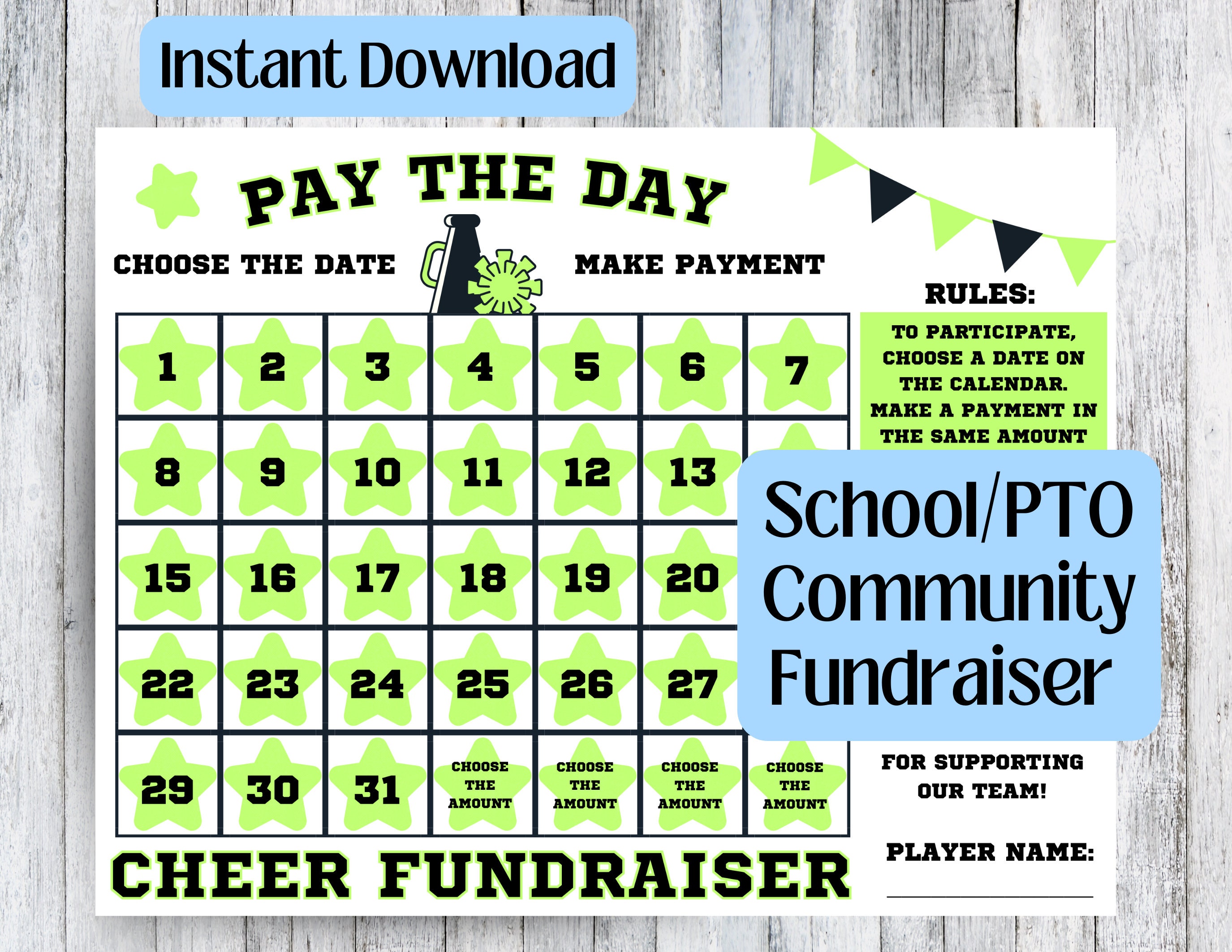 Pay the Day Cheer Team Fundraiser Cash Calendar School PTO Fundraiser ...