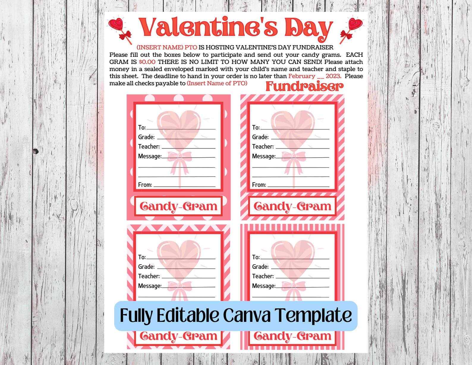 Valentine's Day Candy Gram Fundraiser, School Daycare PTA PTO Nonprofit ...