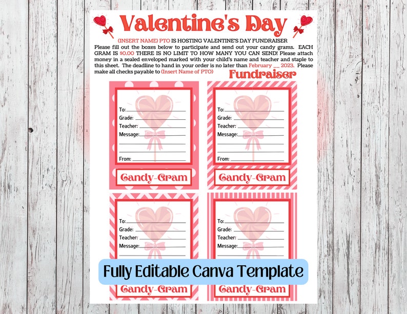 Valentine's Day Candy Gram Fundraiser, School Daycare PTA PTO Nonprofit ...