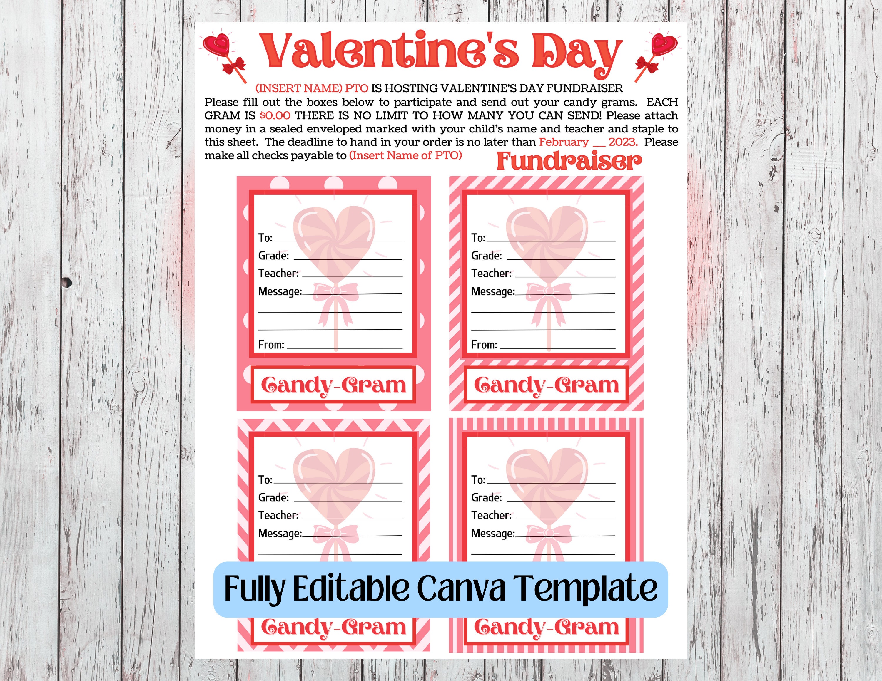 Valentine's Day Candy Gram Fundraiser, School Daycare PTA PTO Nonprofit ...