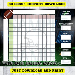 Printable Football Squares, Big Game Boxes, Printable Football Squares ...