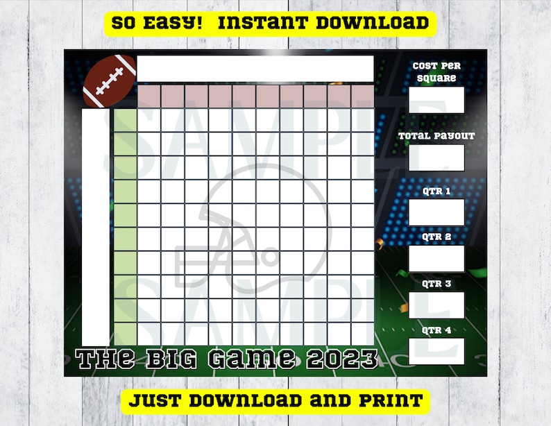 Printable Football Squares, Big Game Boxes, Printable Football Squares ...