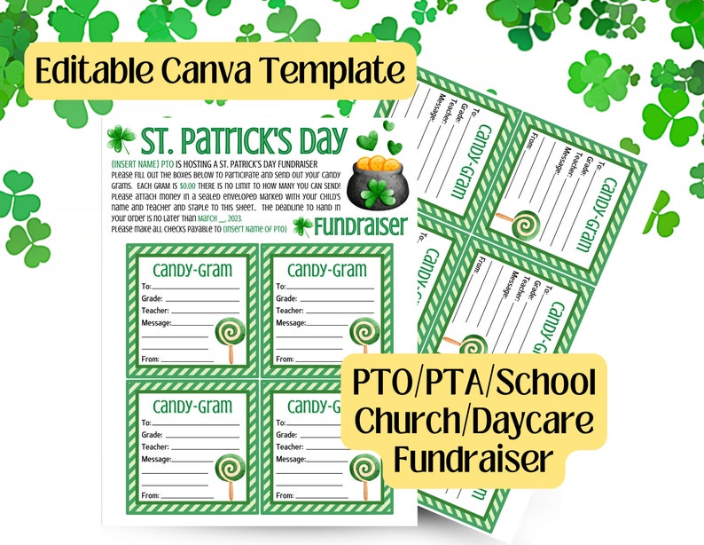 St. Patrick's Day Candy Gram, School Daycare Fundraiser PTA PTO ...