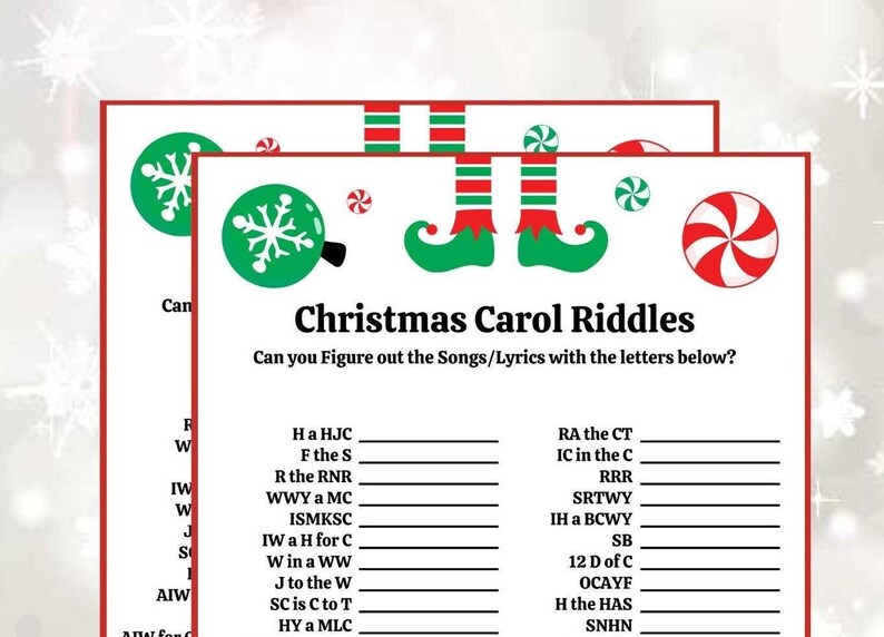 Christmas Carol Song Game, Letter Riddle, Carol Finish the Lyric Game ...