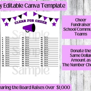 Cheer Fundraiser Clear the Board Add PHOTO | Pick Date Donate | Black ...