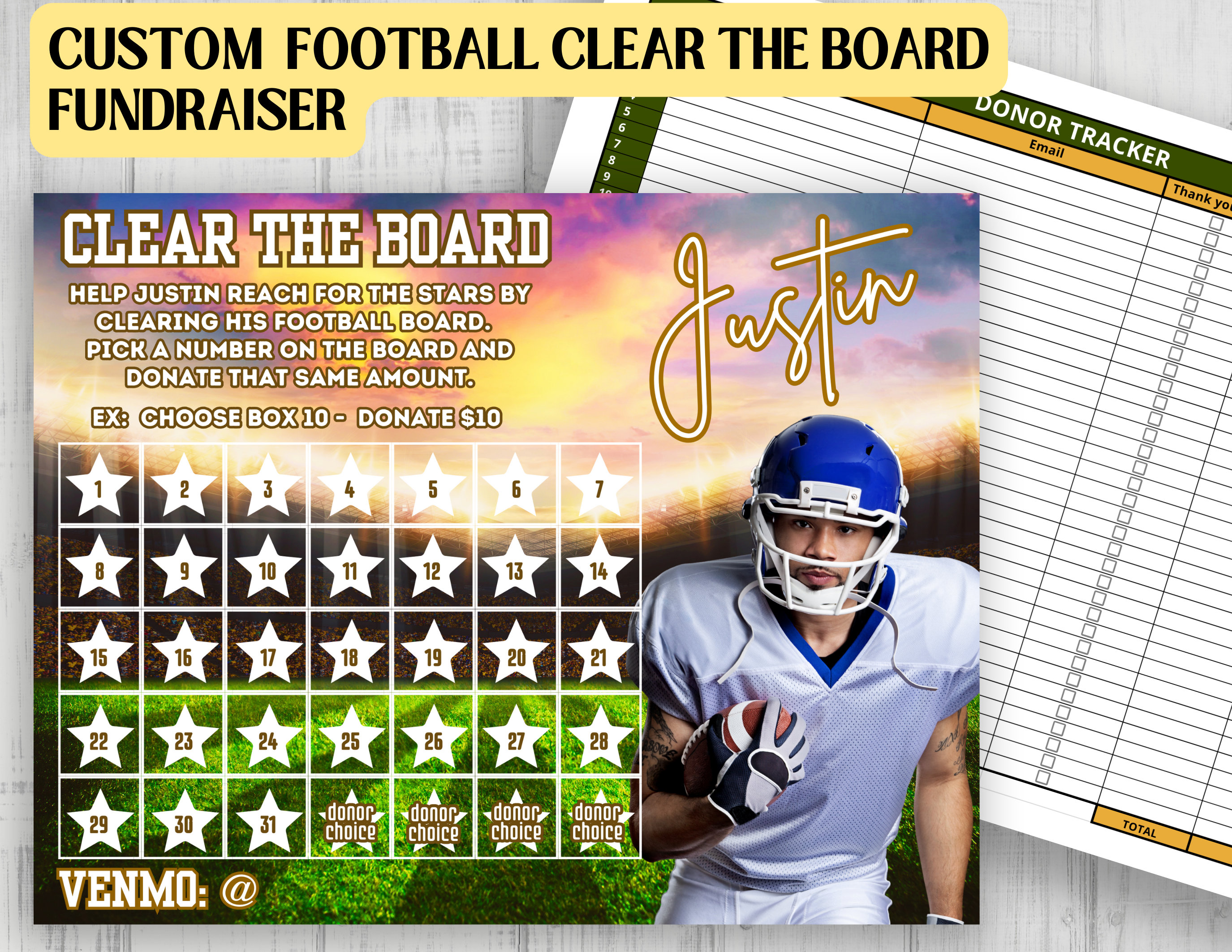 Clear the Board Football Custom Photo Fundraiser Pick A Date to Donate ...