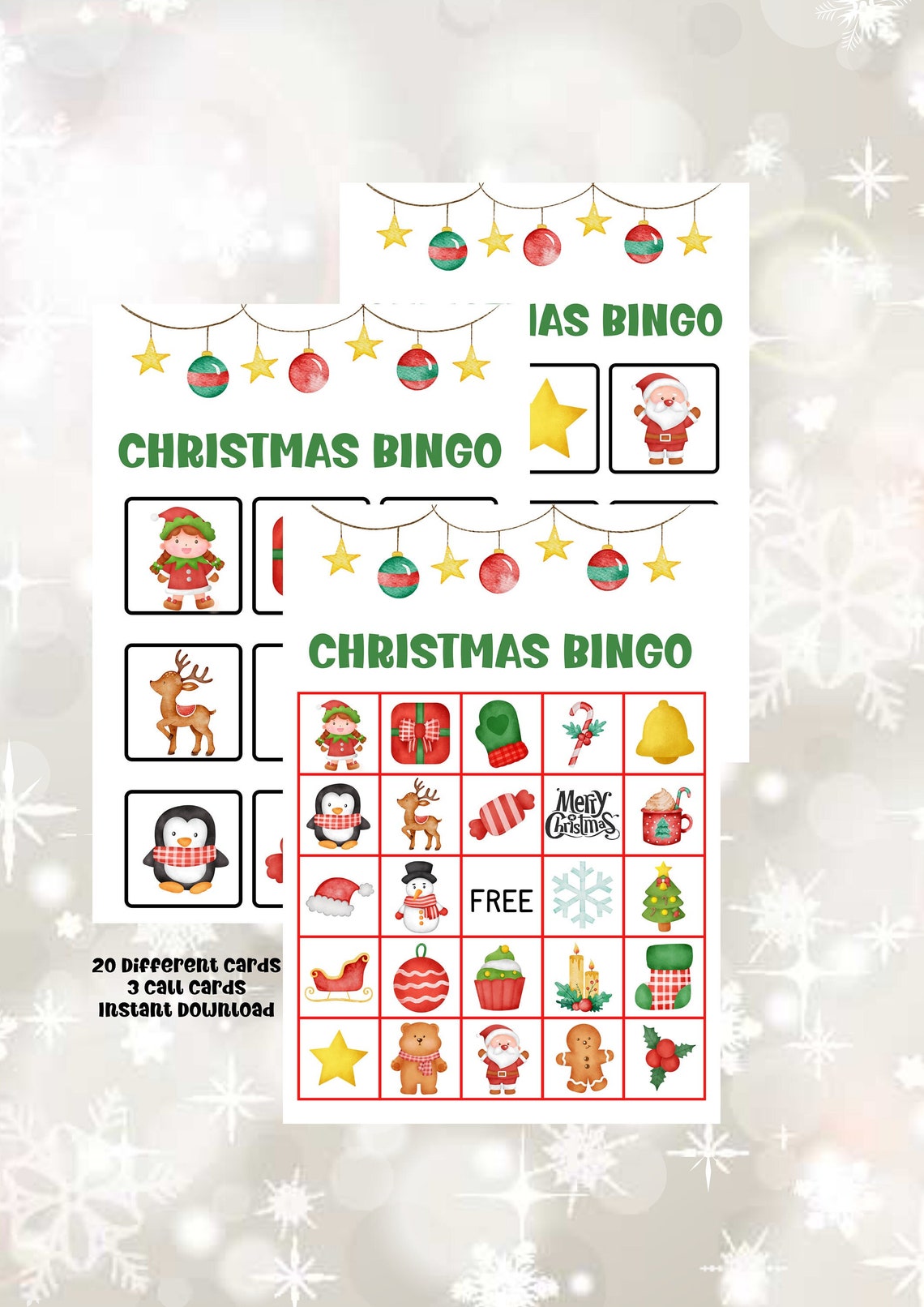 Printable Christmas Bingo Game, 20 Unique Cards, Activity for Kids ...