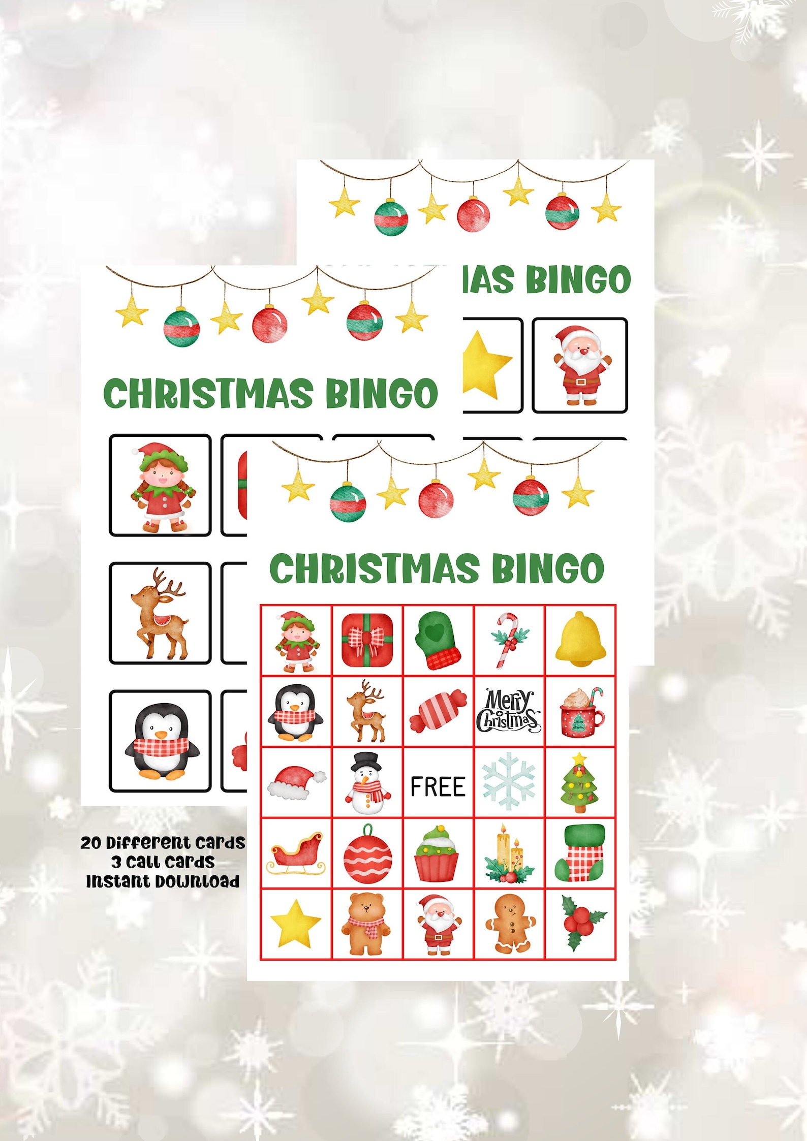 Printable Christmas Bingo Game, 20 Unique Cards, Activity for Kids ...