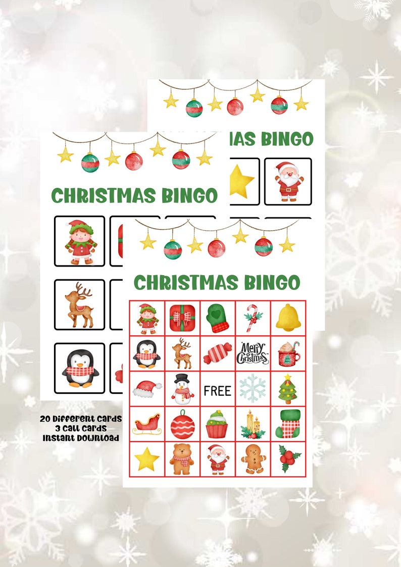 Printable Christmas Bingo Game, 20 Unique Cards, Activity for Kids ...