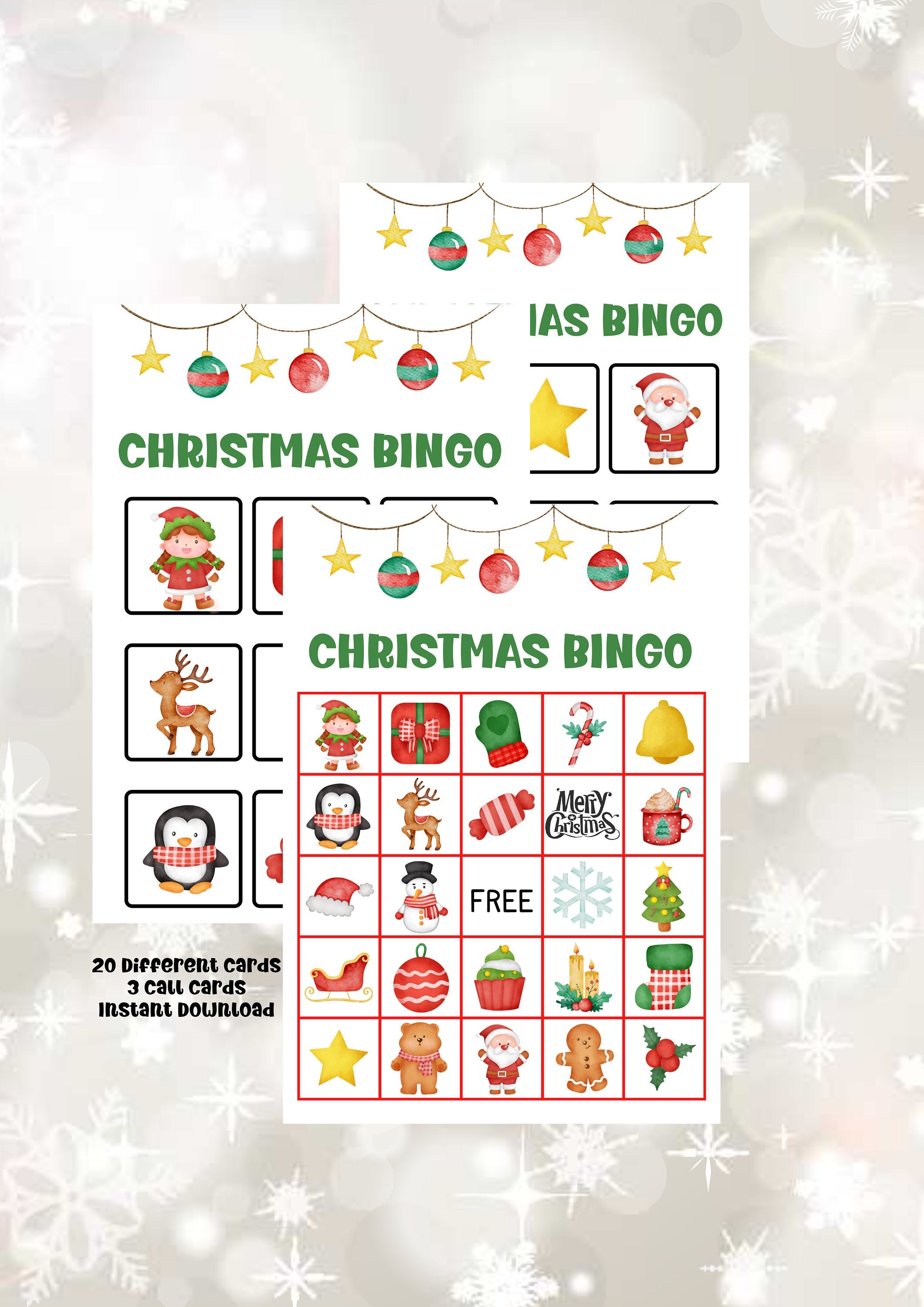 Printable Christmas Bingo Game, 20 Unique Cards, Activity for Kids ...