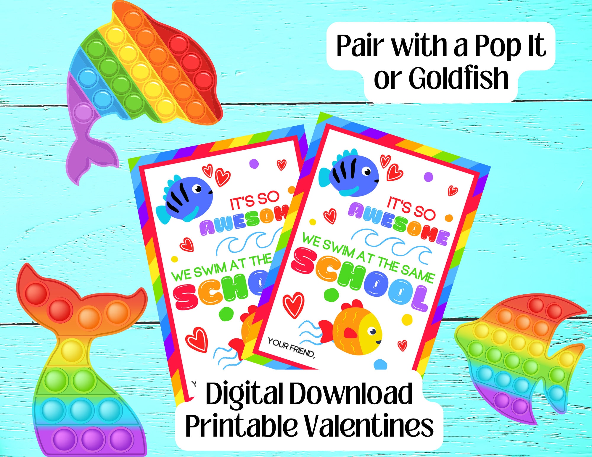 Gold Fish Cute Adorable Printable Valentine Cards, School Valentines ...
