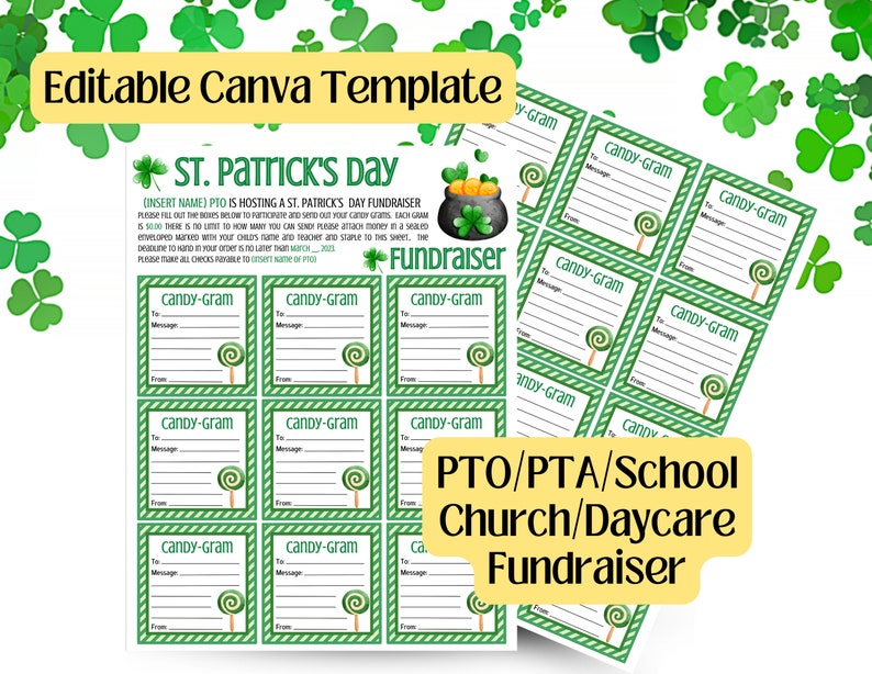 St. Patrick's Day Candy Gram, School Daycare Fundraiser PTA PTO ...