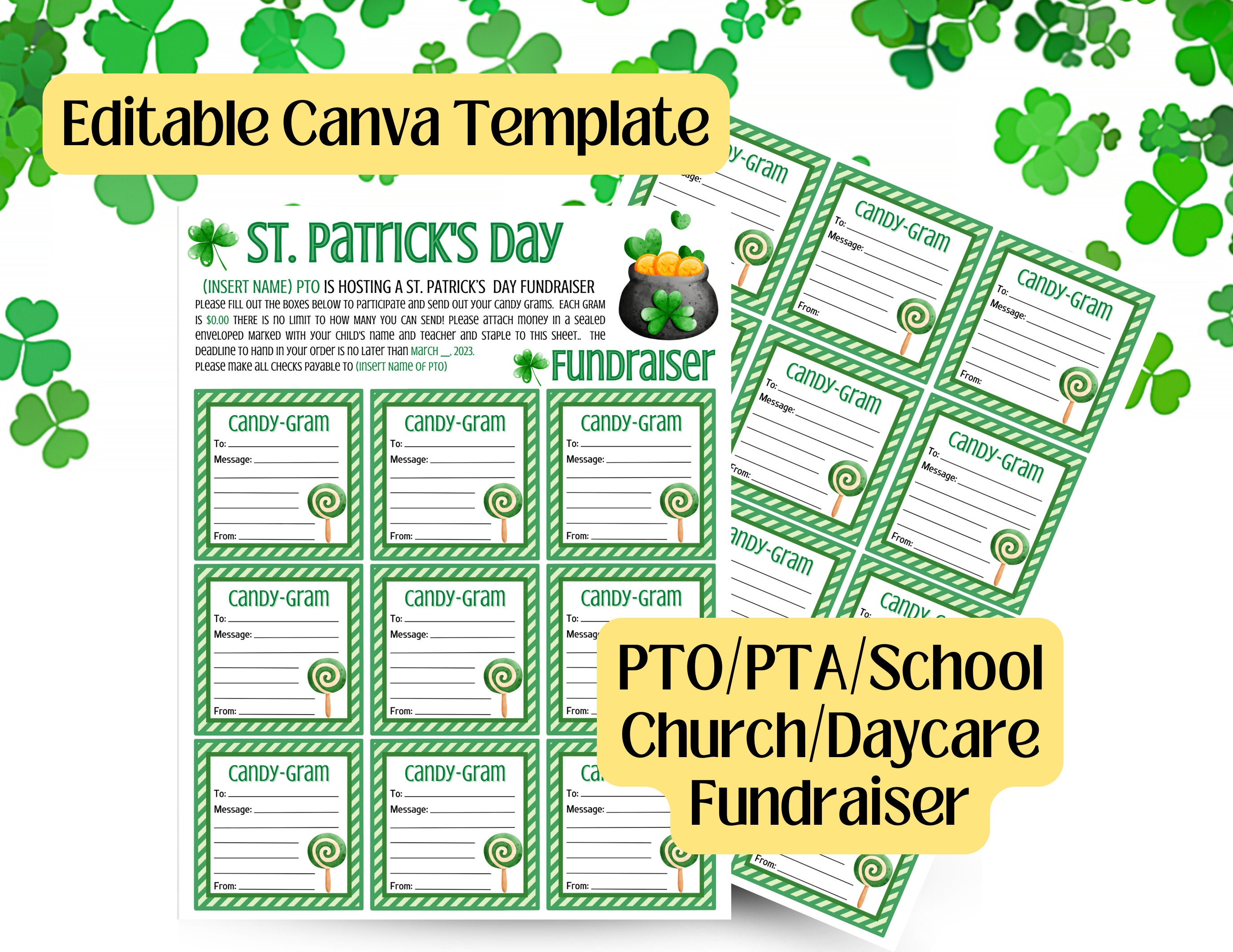 St. Patrick's Day Candy Gram, School Daycare Fundraiser PTA PTO ...