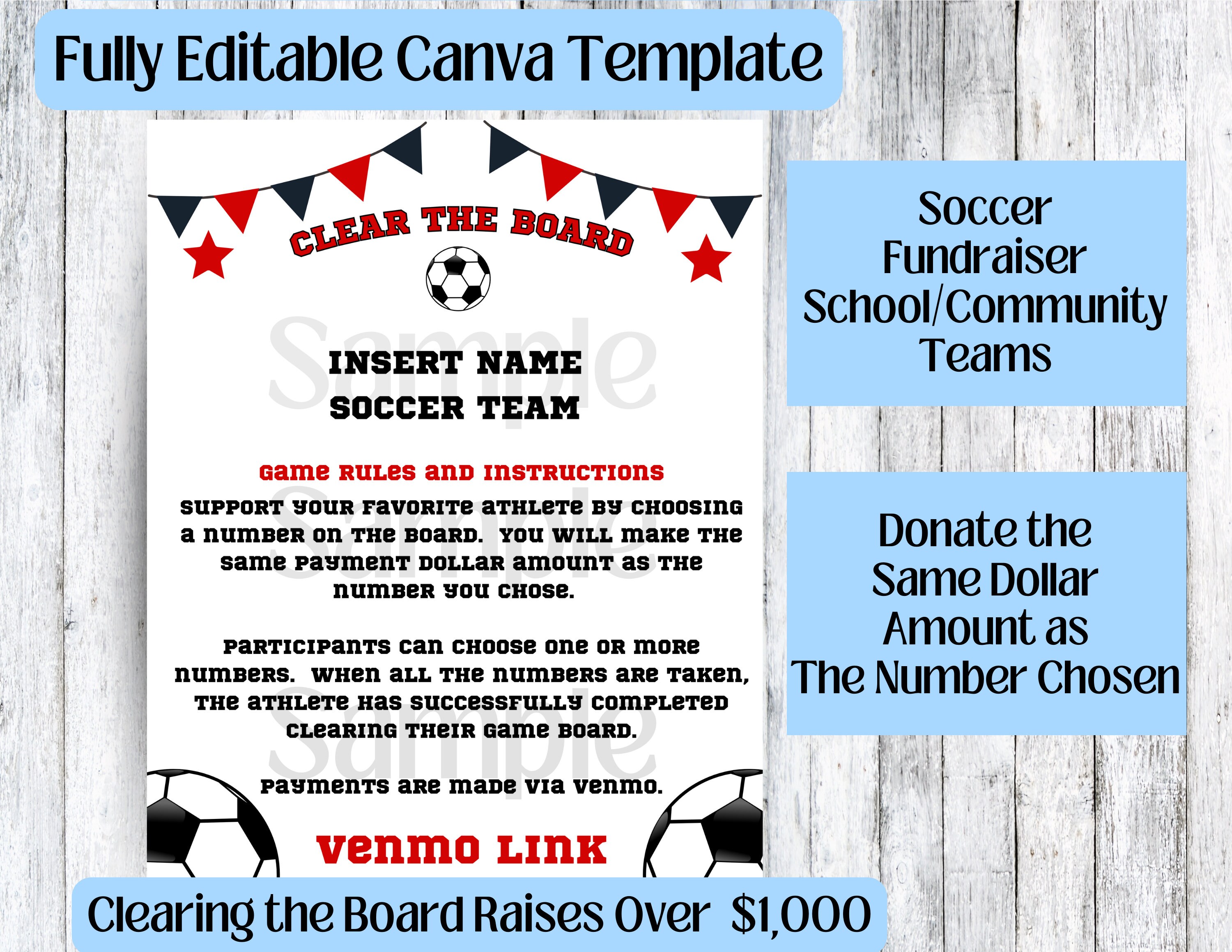 Soccer Fundraiser Clear the Board Pick A Date to Donate Black Out My ...