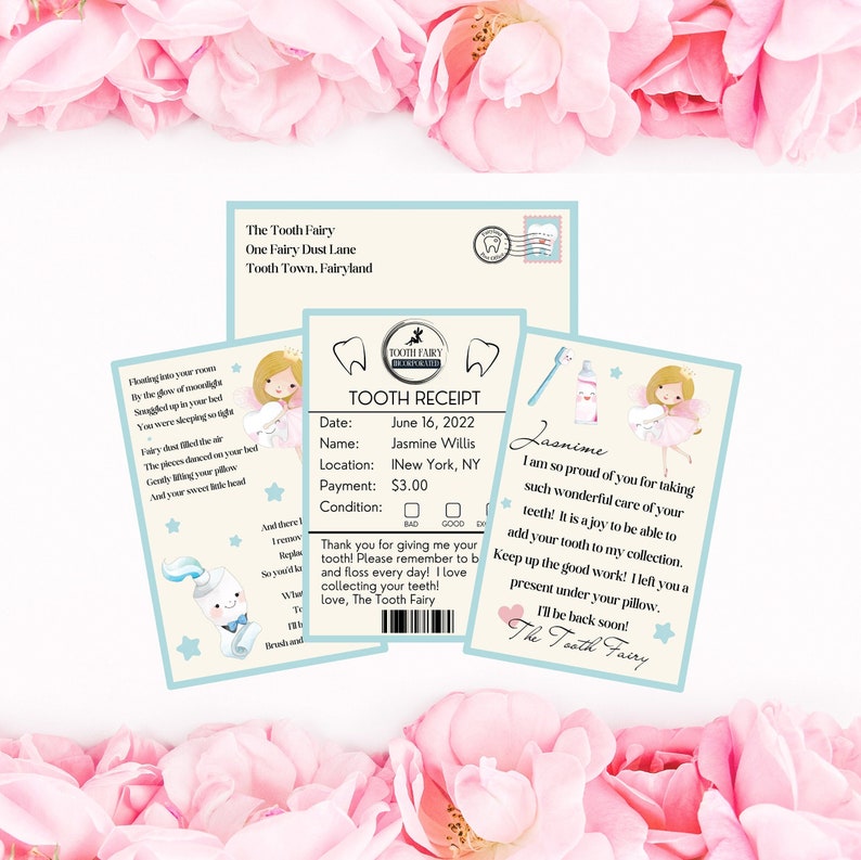 Tooth Fairy Whimsical Editable Template, Tooth Fairy Letter, Poem, Receipt, Envelope, First ...
