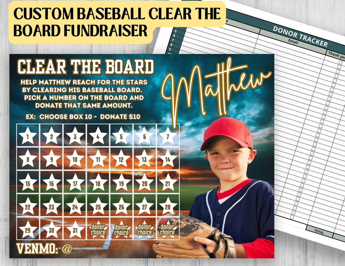 Clear the Board Baseball Custom Photo Fundraiser Pick A Date - Etsy