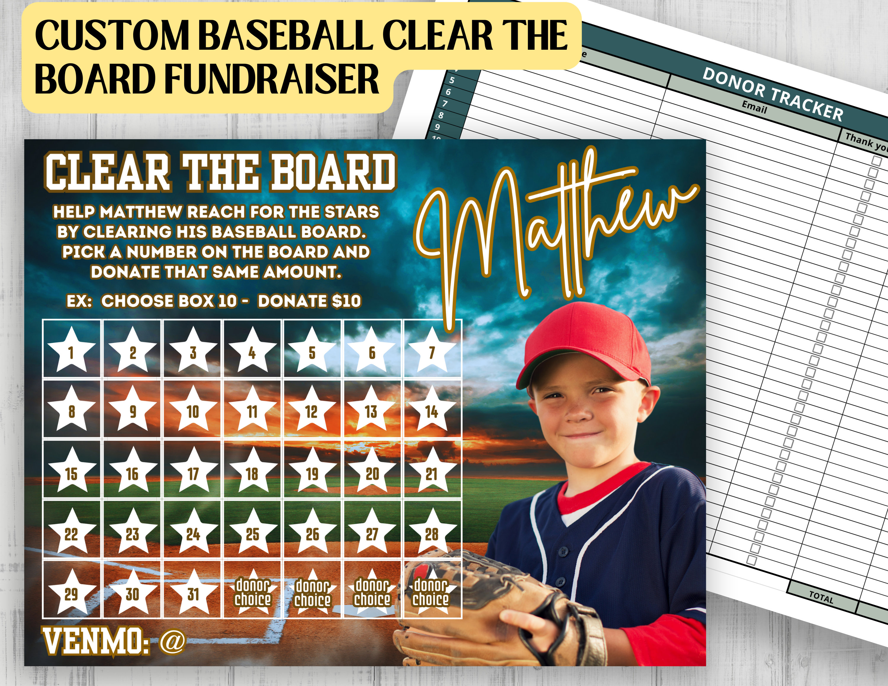 Clear the Board Baseball Custom Photo Fundraiser Pick A Date to Donate ...