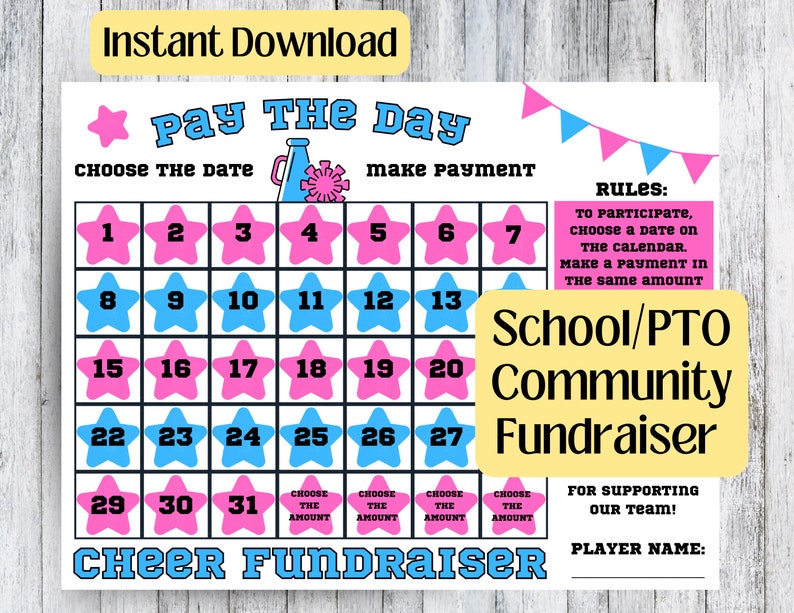 Pay the Day Cheer Team Fundraiser Cash Calendar School PTO Fundraiser ...