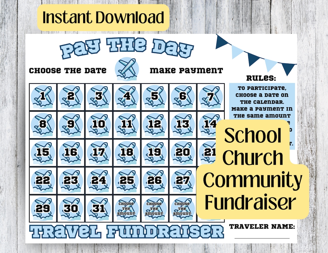 Pay the Day Travel Fundraiser School Church Community Fundraiser Cash ...