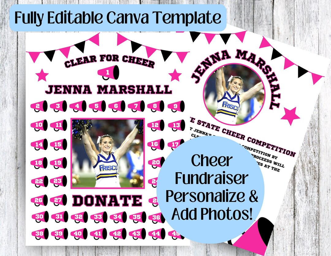 Cheer Fundraiser Clear the Board Add PHOTO | Pick Date Donate | Black ...